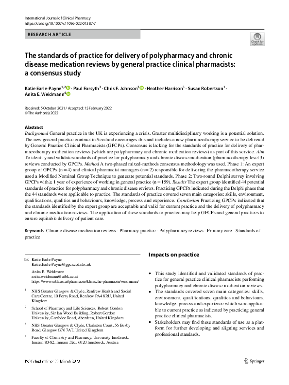 (PDF) The standards of practice for delivery of polypharmacy and ...