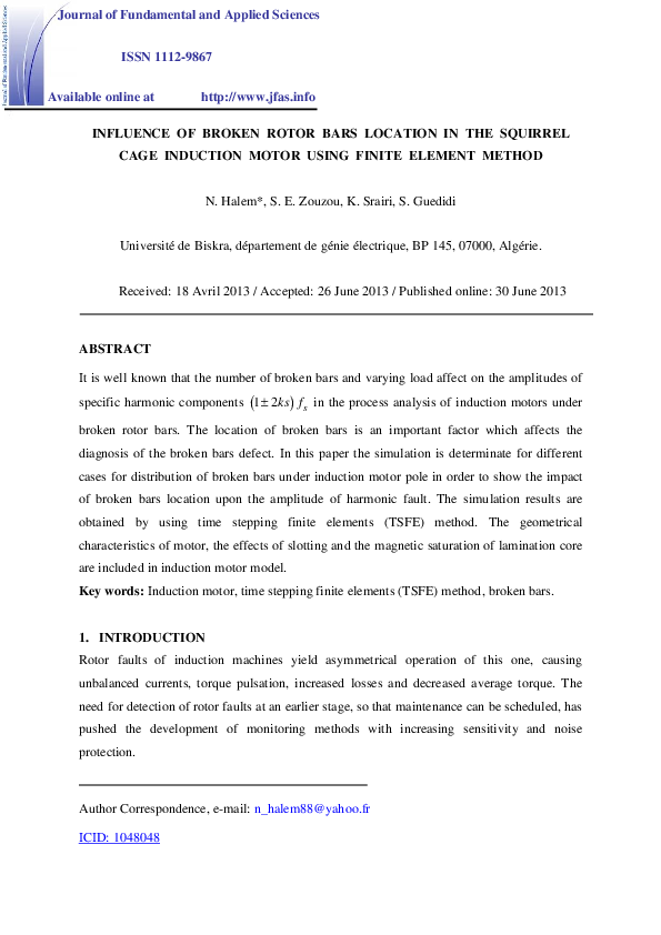 Pdf Influence Of Broken Rotor Bars Location In The Squirrel Cage