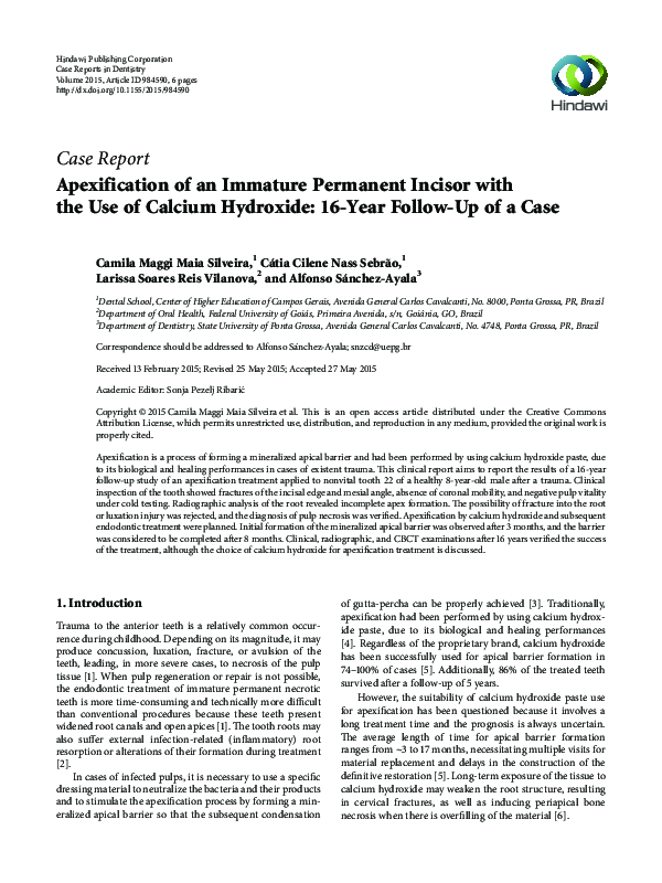 (PDF) Apexification of an Immature Permanent Incisor with the Use of ...