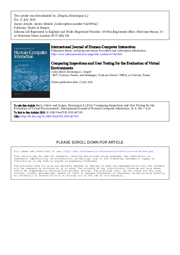 (PDF) Comparing Inspections and User Testing for the Evaluation of ...