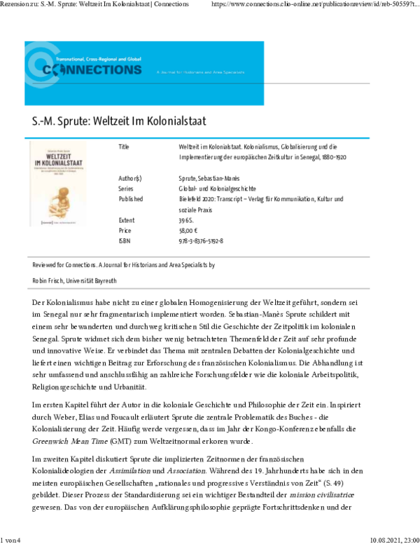 (PDF) Sprute, Sebastian-Manès: Weltzeit im Kolonialstaat ...