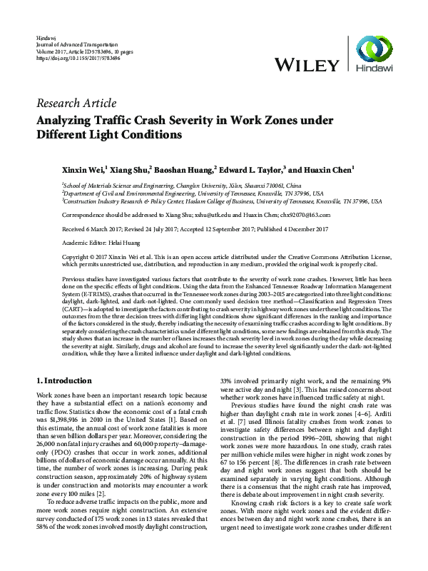 (PDF) Analyzing Traffic Crash Severity in Work Zones under Different ...