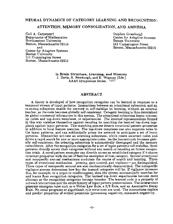 (PDF) Neural Dynamics of Category Learning and Recognition: Attention, Memory Consolidation, and ...