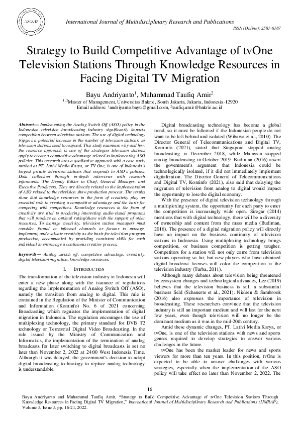 (PDF) Strategy to Build Competitive Advantage of tvOne Television ...