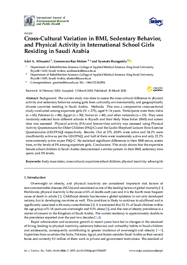 (PDF) Cross-Cultural Variation in BMI, Sedentary Behavior, and Physical ...