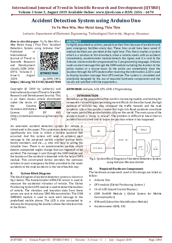 Pdf Accident Detection System Using Arduino Uno