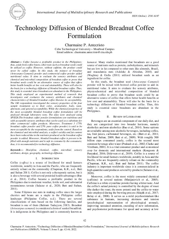 (PDF) Technology Diffusion of Blended Breadnut Coffee Formulation