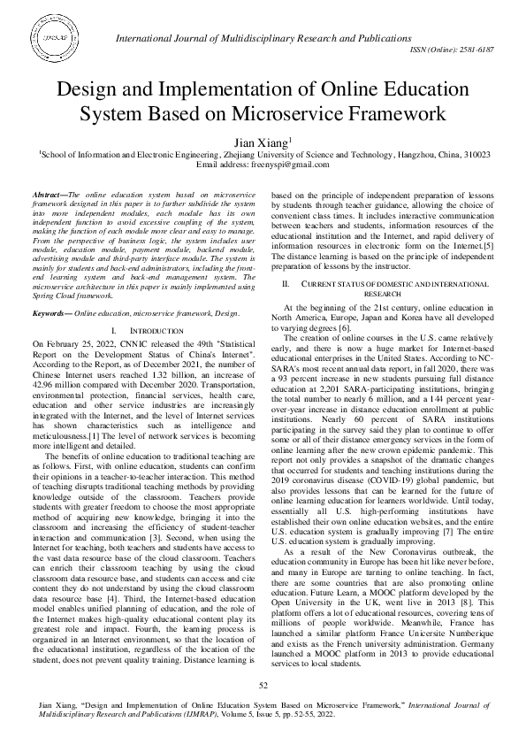 (PDF) Design and Implementation of Online Education System Based on Microservice Framework
