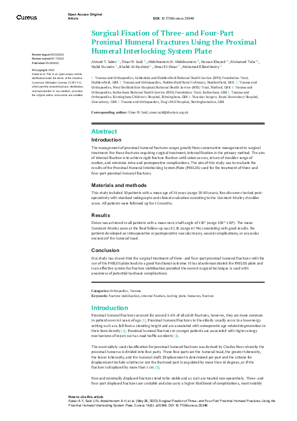 (PDF) Surgical Fixation of Three- and Four-Part Proximal Humeral ...