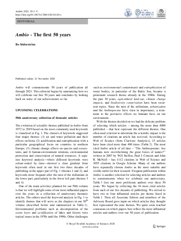 (PDF) Ambio Journal: Highlights from 50 Years