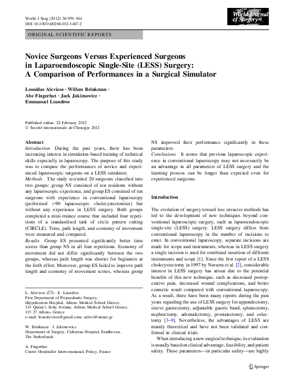 (PDF) Novice Surgeons Versus Experienced Surgeons in Laparoendoscopic ...