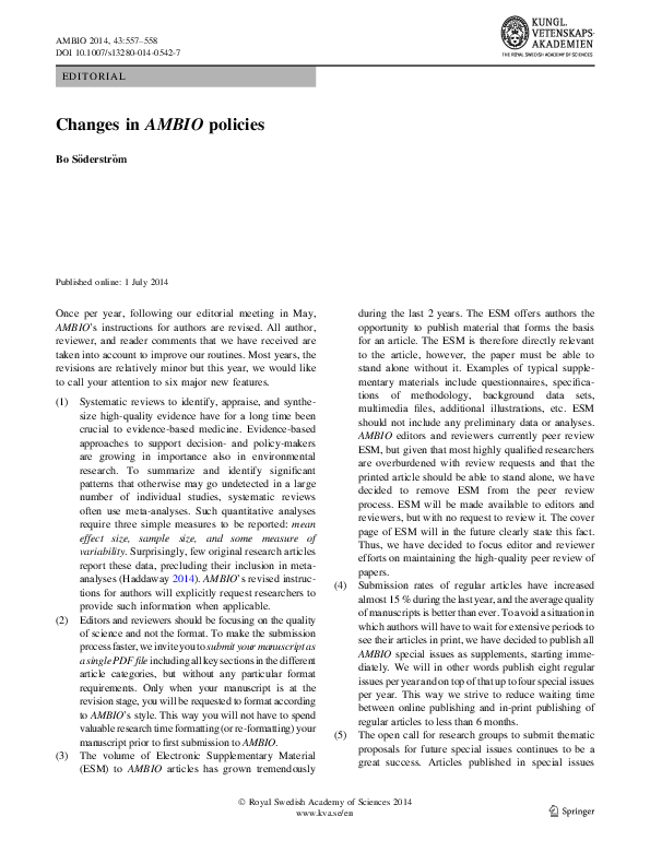 (PDF) Changes in AMBIO policies