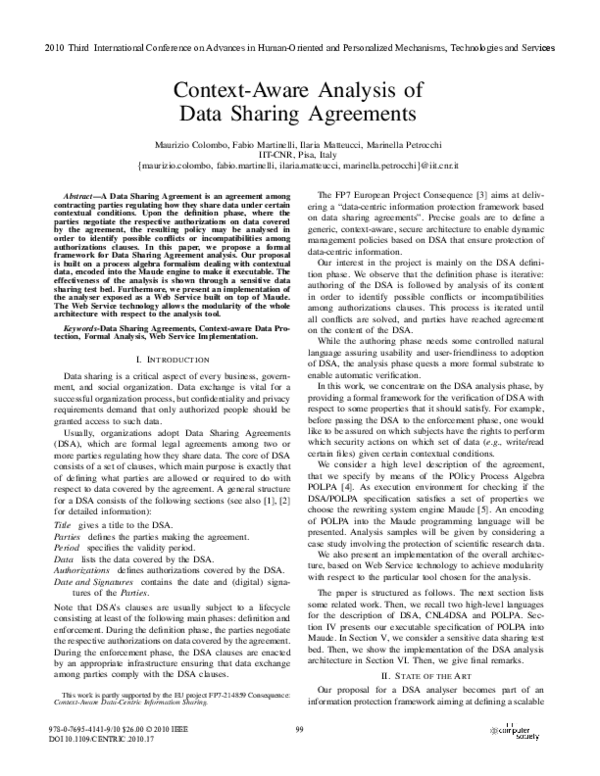 (PDF) Context-Aware Analysis of Data Sharing Agreements