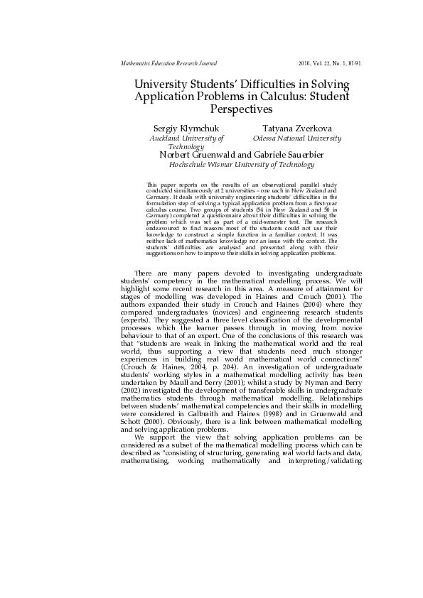 (PDF) University students’ difficulties in solving application problems ...