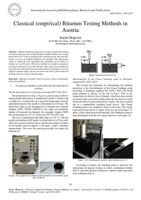 (PDF) Classical (empirical) Bitumen Testing Methods in Austria