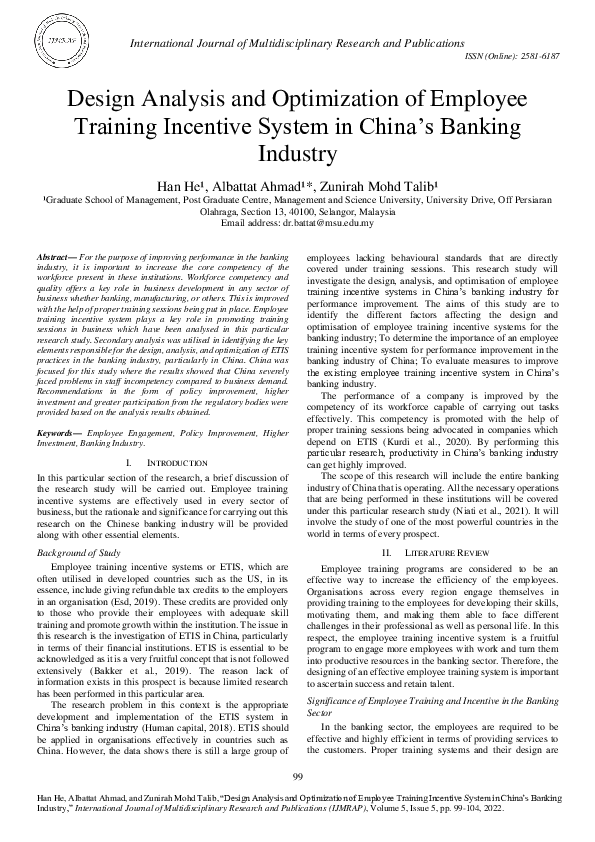 (PDF) Design Analysis and Optimization of Employee Training Incentive ...