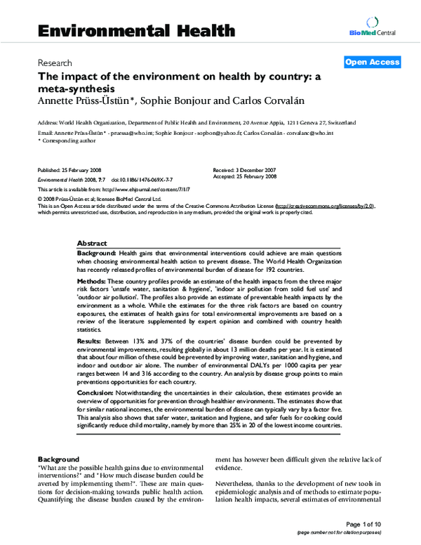 (PDF) The impact of the environment on health by country: a meta-synthesis