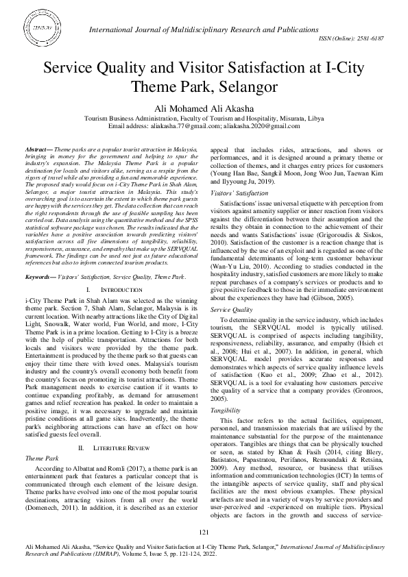 (PDF) Service Quality and Visitor Satisfaction at I-City Theme Park ...