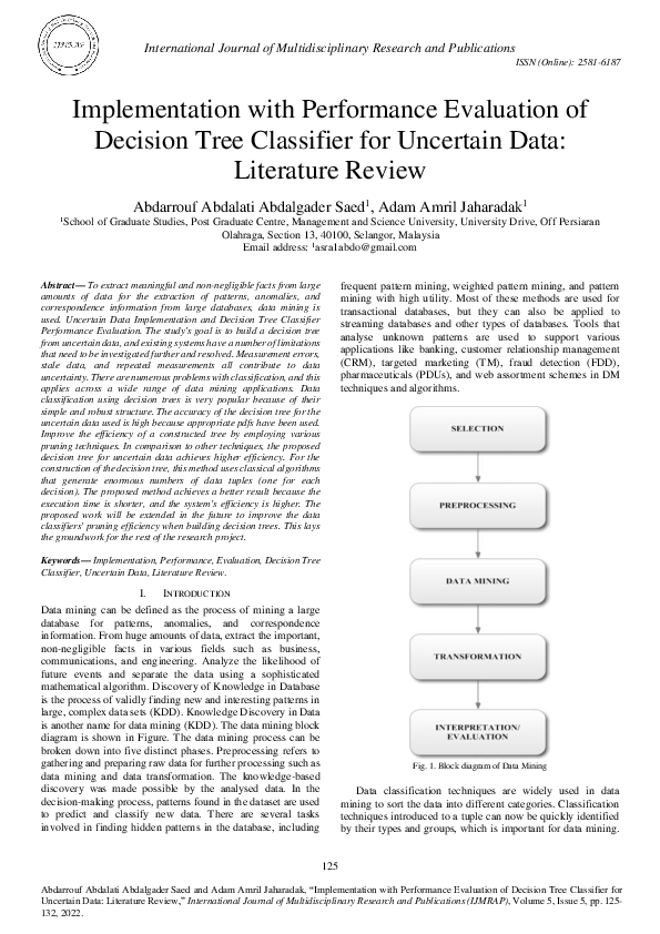 Pdf Implementation With Performance Evaluation Of Decision Tree Classifier For Uncertain Data