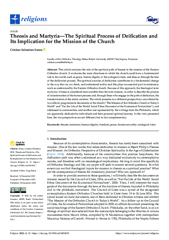 (PDF) Theosis and Martyria-The Spiritual Process of Deification and Its ...