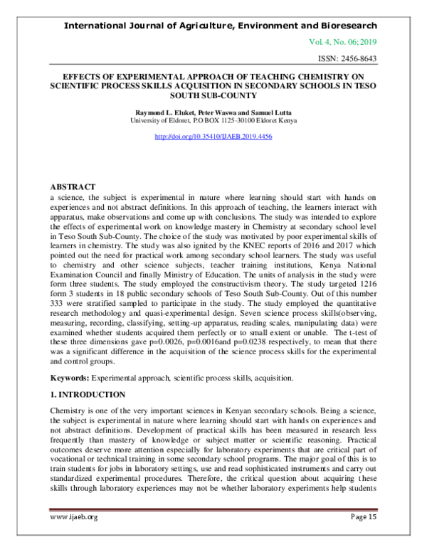 (PDF) Effects of Experimental Approach of Teaching Chemistry on ...