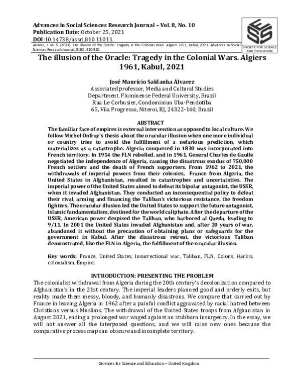 (PDF) The illusion of the Oracle: Tragedy in the Colonial Wars. Algiers ...