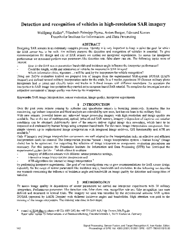 (PDF) Detection and recognition of vehicles in high-resolution SAR imagery