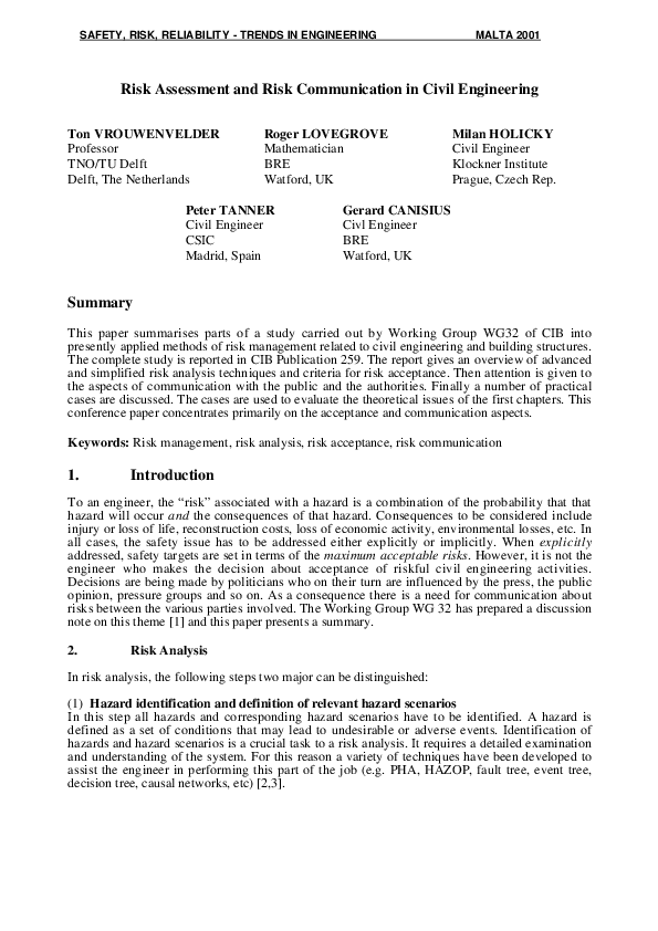 (PDF) Risk assessment and risk communication in civil engineering