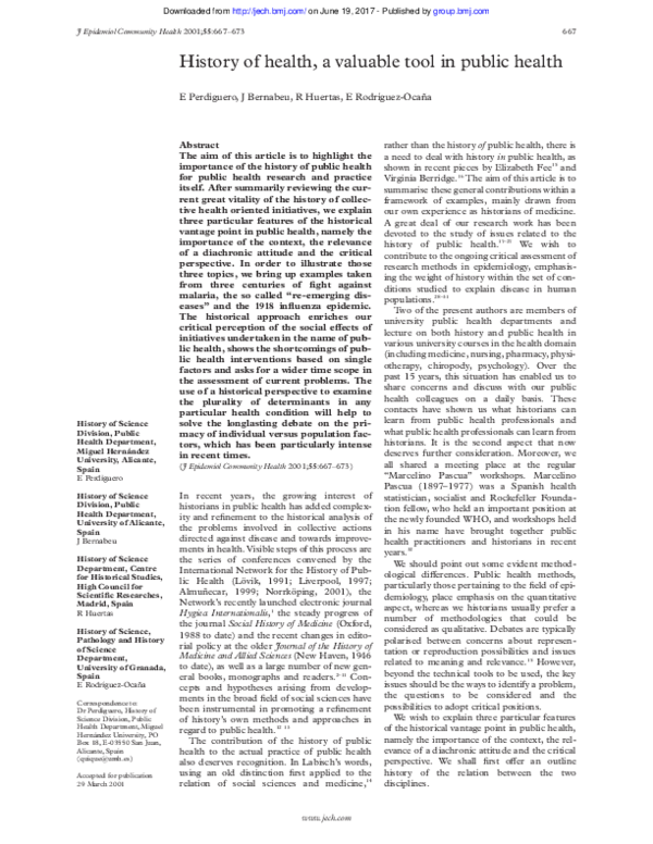 (PDF) History of health, a valuable tool in public health