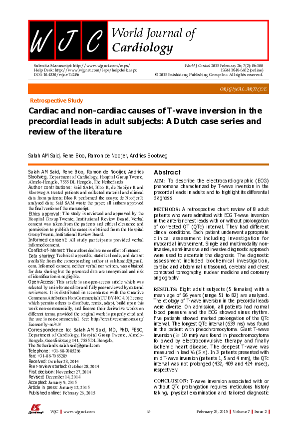 (PDF) Cardiac and non-cardiac causes of T-wave inversion in the ...
