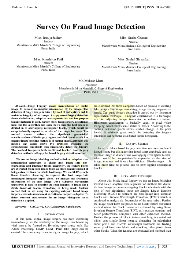 (PDF) Survey On Fraud Image Detection