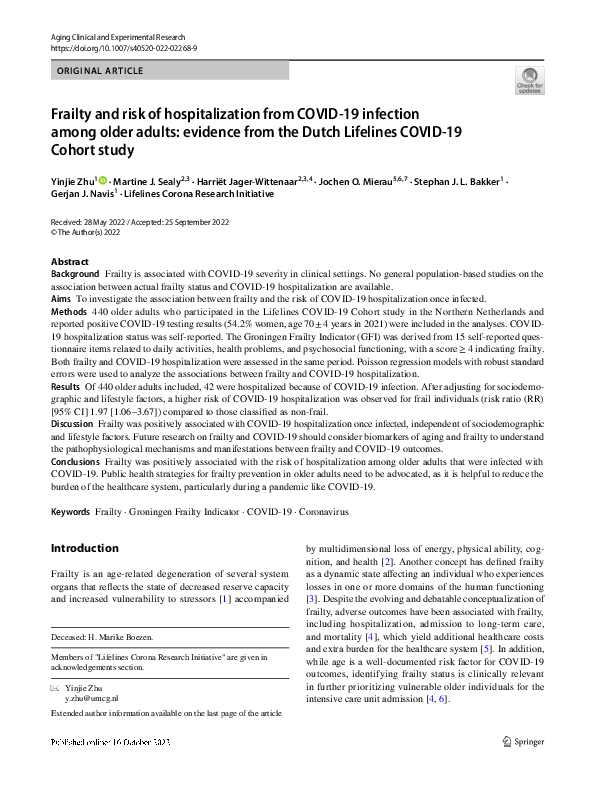 (PDF) Frailty and risk of hospitalization from COVID-19 infection among ...