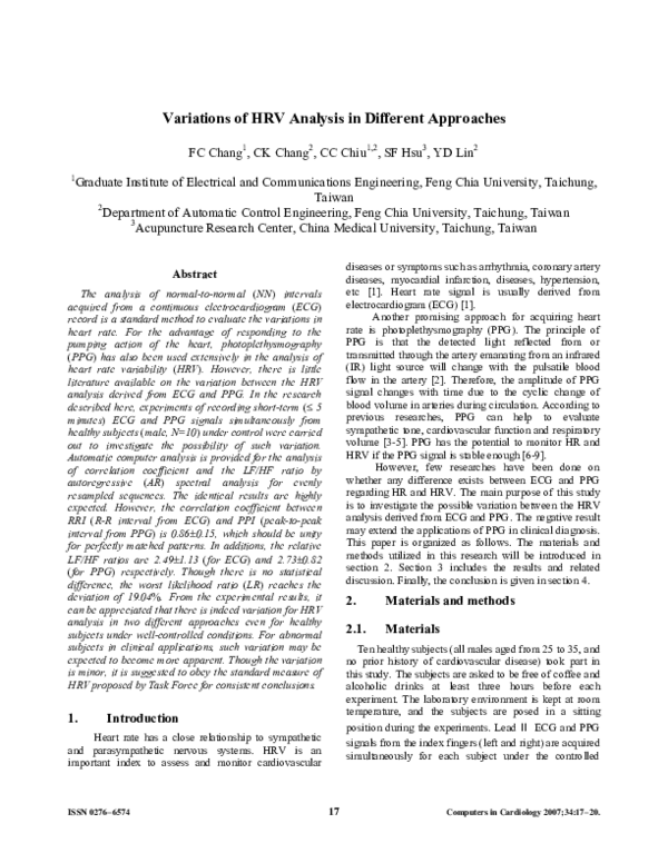 (PDF) Variations of HRV analysis in different approaches