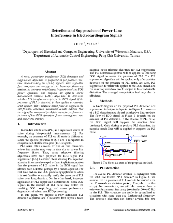 (PDF) Detection and suppression of power-line interference in electrocardiogram signals