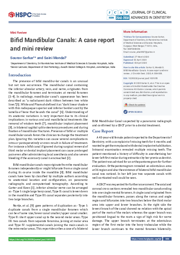 (PDF) Bifid Mandibular Canals: A case report and mini review