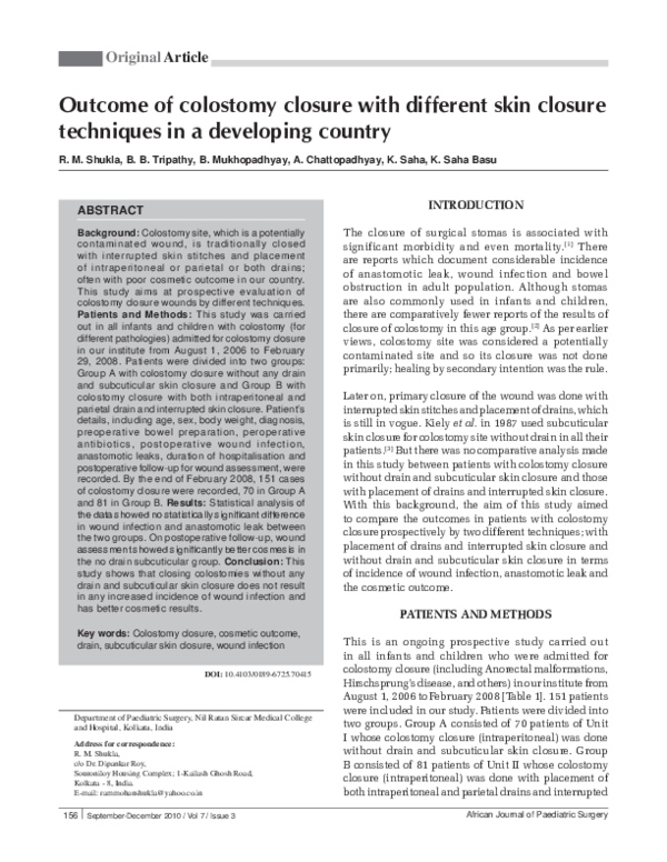 (PDF) Outcome of colostomy closure with different skin closure ...