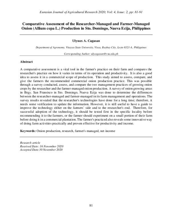 (PDF) Comparative Assessment on the Research Managed and Farmer Managed ...