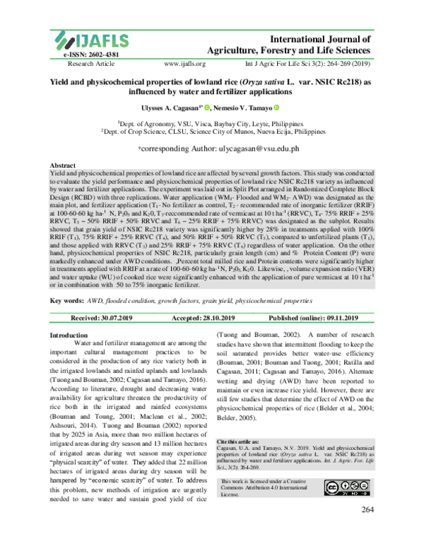 (PDF) Yield and physicochemical properties of lowland rice (Oryza ...
