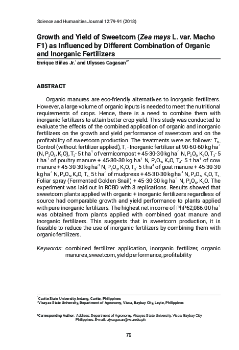 (PDF) Growth and Yield of Sweetcorn (Zea mays L. var. Macho F1) as Influenced by Different ...