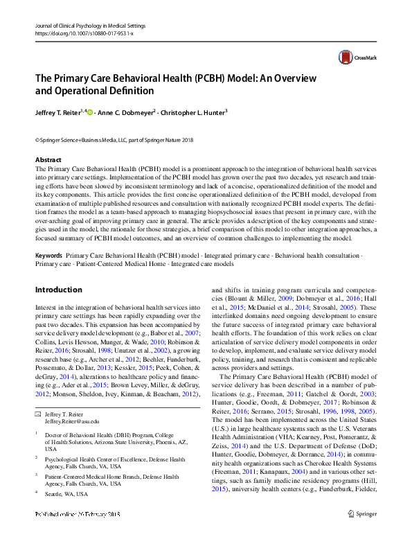 (PDF) The Primary Care Behavioral Health (PCBH) Model: An Overview and Operational Definition