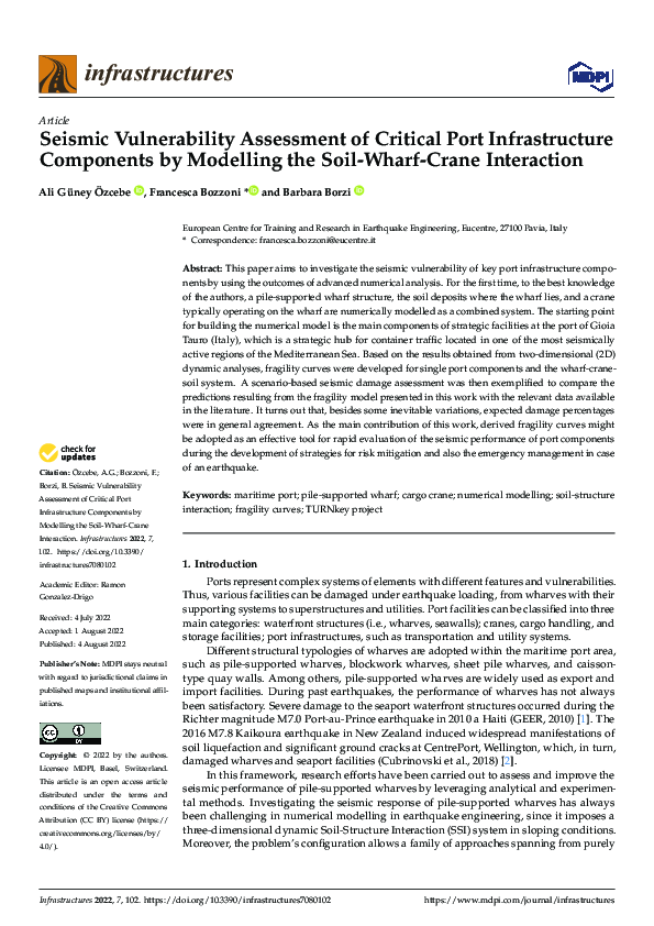 (PDF) Seismic Vulnerability Assessment of Critical Port Infrastructure Components by Modelling ...