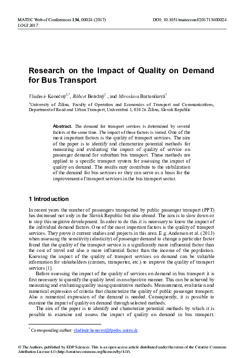 (PDF) Research on the Impact of Quality on Demand for Bus Transport