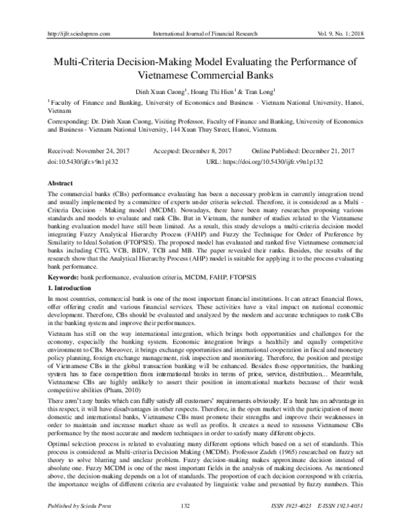 Pdf Multi Criteria Decision Making Model Evaluating The Performance Of Vietnamese Commercial Banks