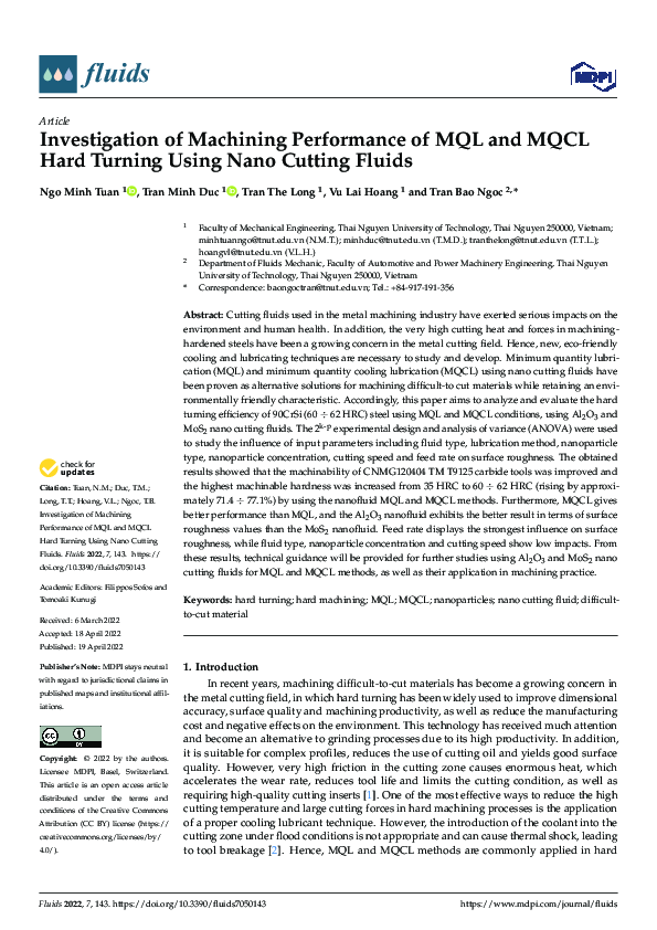 (PDF) Investigation of Machining Performance of MQL and MQCL Hard Turning Using Nano Cutting Fluids
