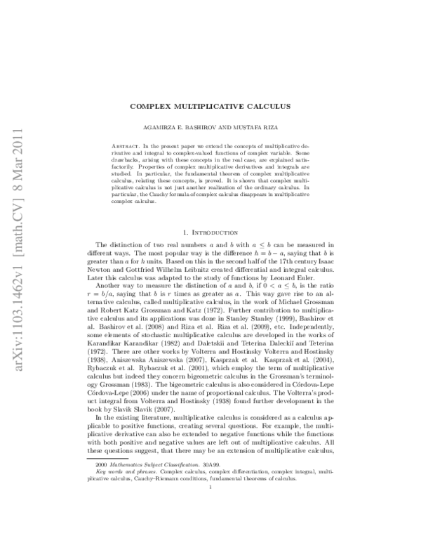 (PDF) Complex multiplicative calculus