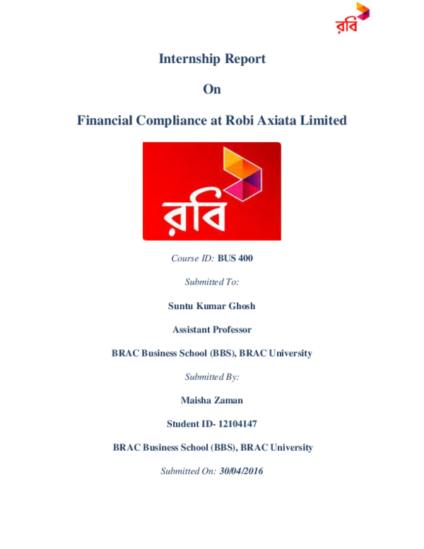(PDF) Internship Report On Financial Compliance at Robi Axiata Limited | maisha zaman - Academia.edu