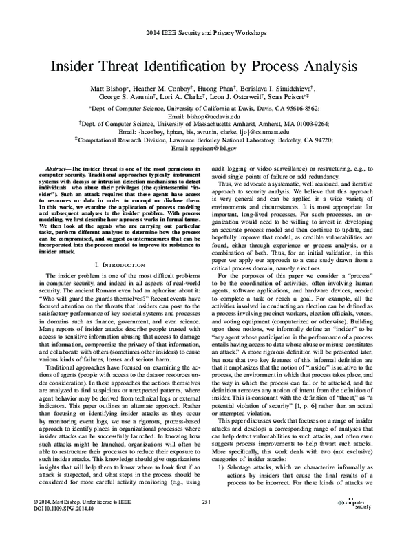 (PDF) Insider Threat Identification by Process Analysis