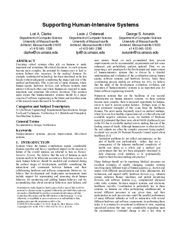 (PDF) Supporting human-intensive systems
