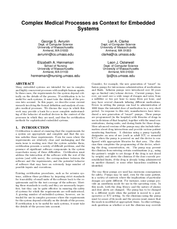(PDF) Complex medical processes as context for embedded systems