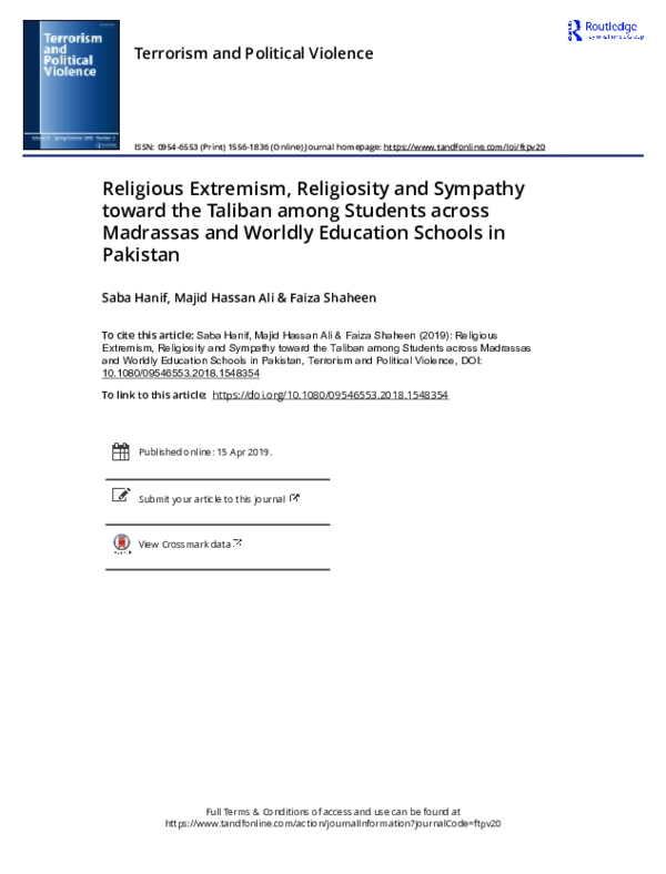 (PDF) Religious Extremism, Religiosity and Sympathy toward the Taliban ...